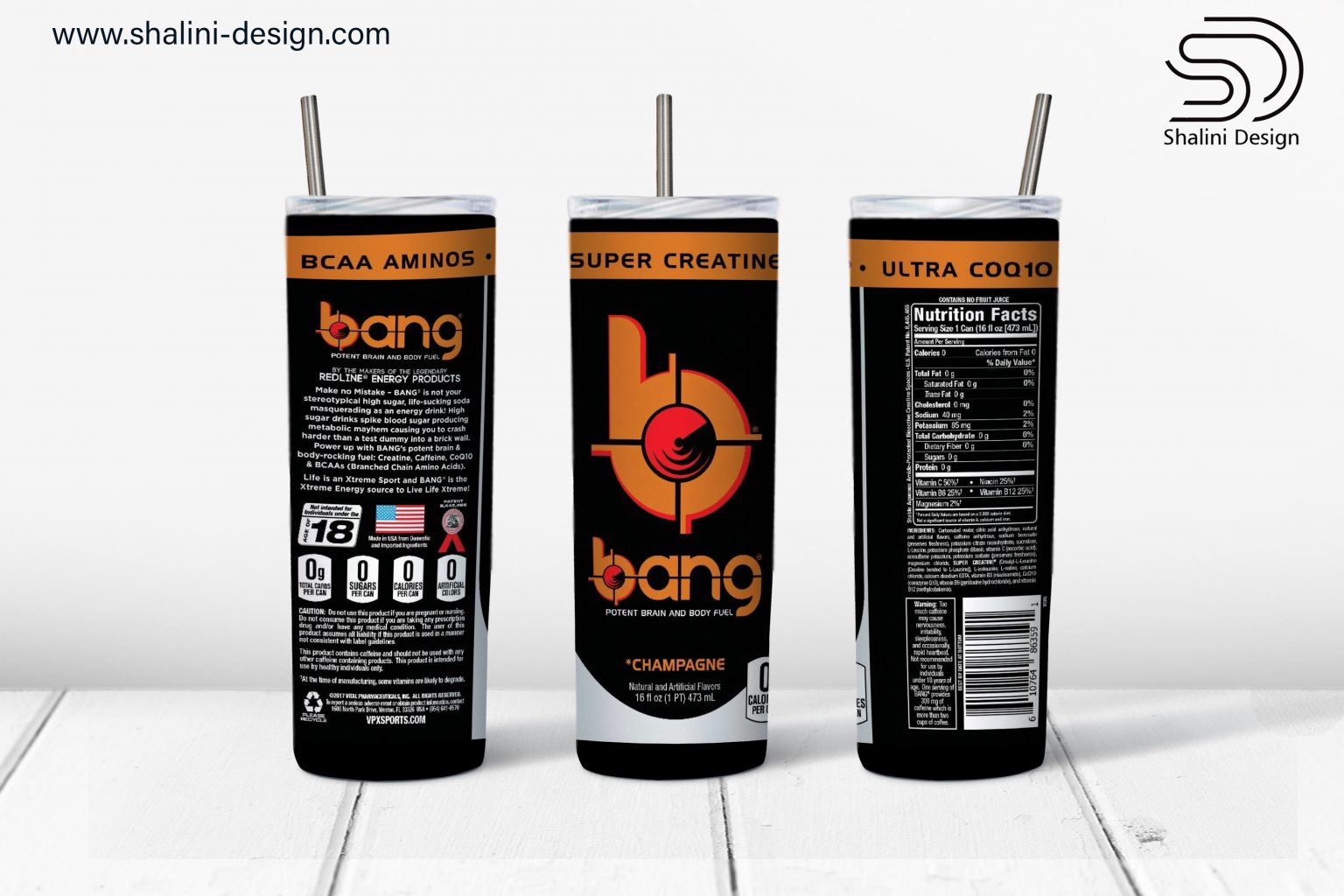 Bang Champagne Energy Drink design for 20 oz skinny tumbler - Shalini ...
